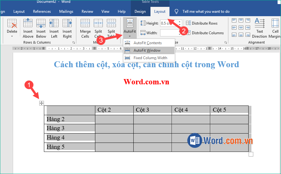 C ch Th m C t X a C t C n Ch nh C t Trong Word