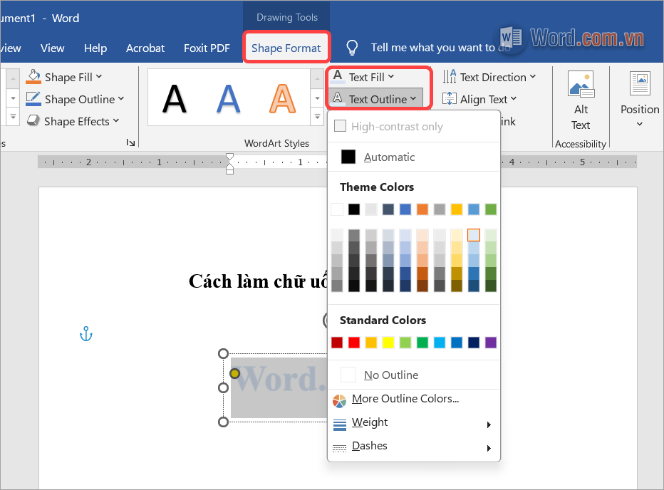 Cách làm chữ uốn lượn trong Word