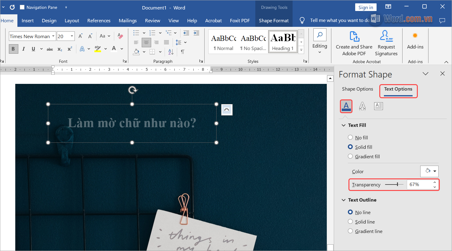 Cách làm mờ chữ trong Word