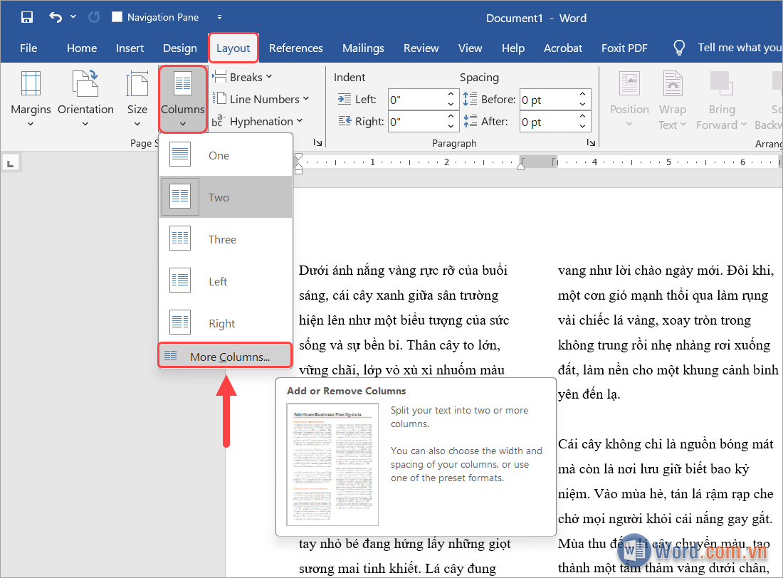 Cách chia cột có đường kẻ trong Word